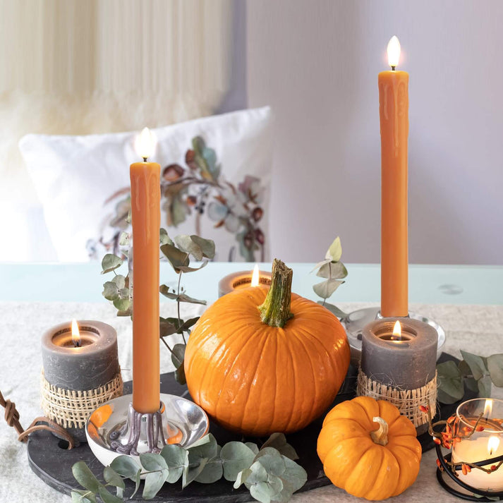 Orange Dripping Wax Taper LED Candles with Remote- Set of 6- Eywamage ...