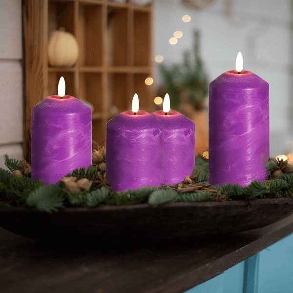 Purple Flameless Pillar Candles with Remote - Set of 3 - Eywamage ...