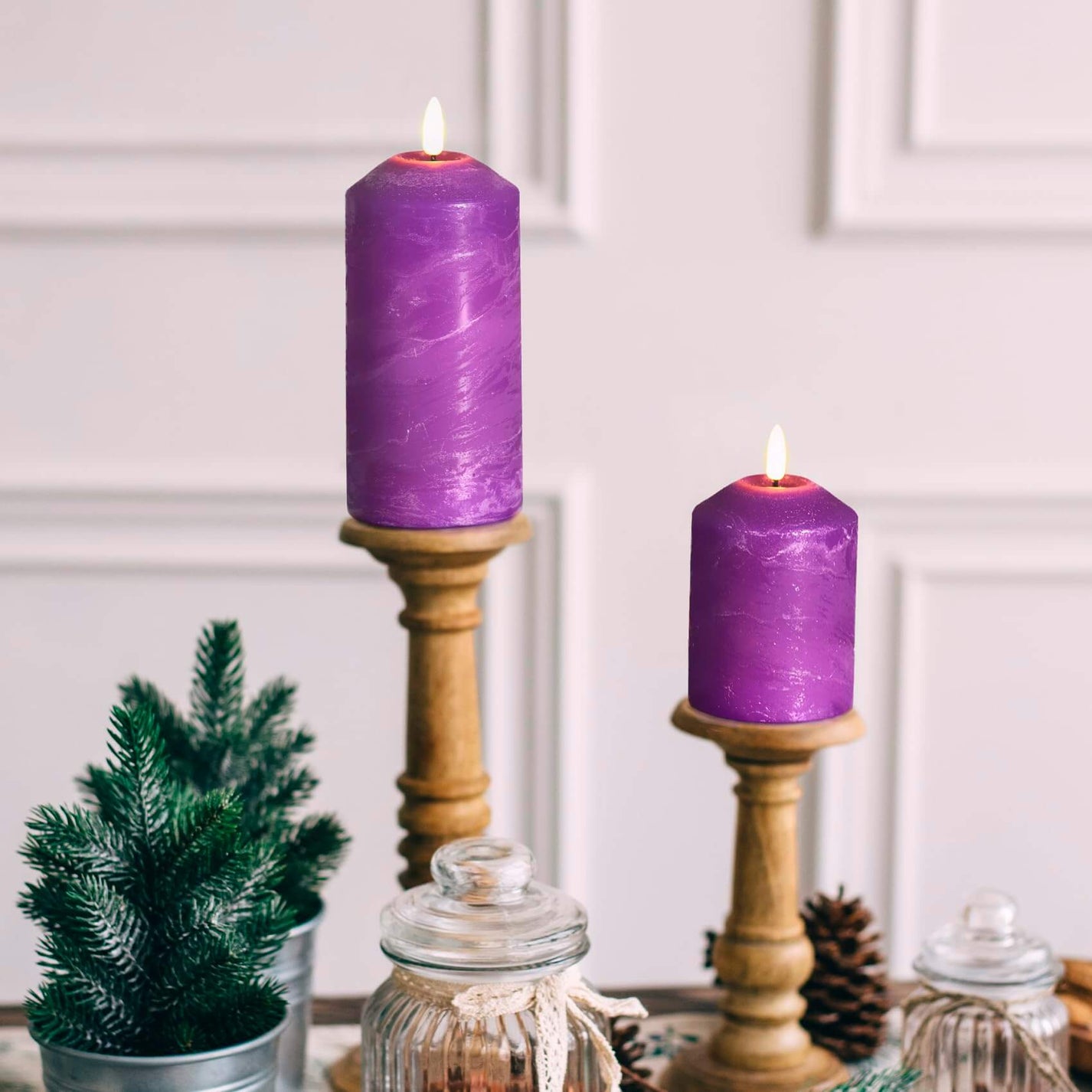 Purple Flameless Pillar Candles with Remote - Set of 3 - Eywamage ...