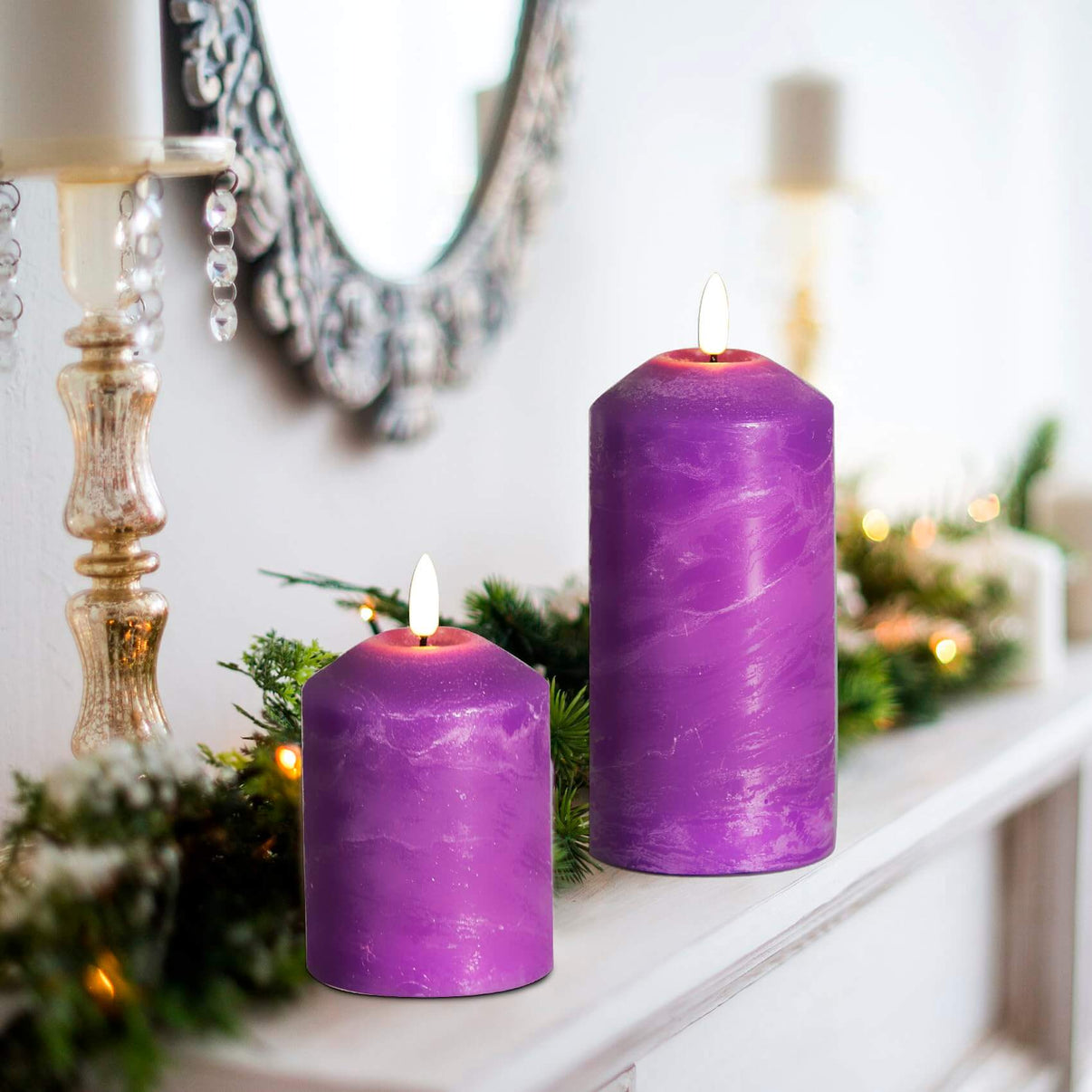 Purple Flameless Pillar Candles with Remote - Set of 3 - Eywamage ...