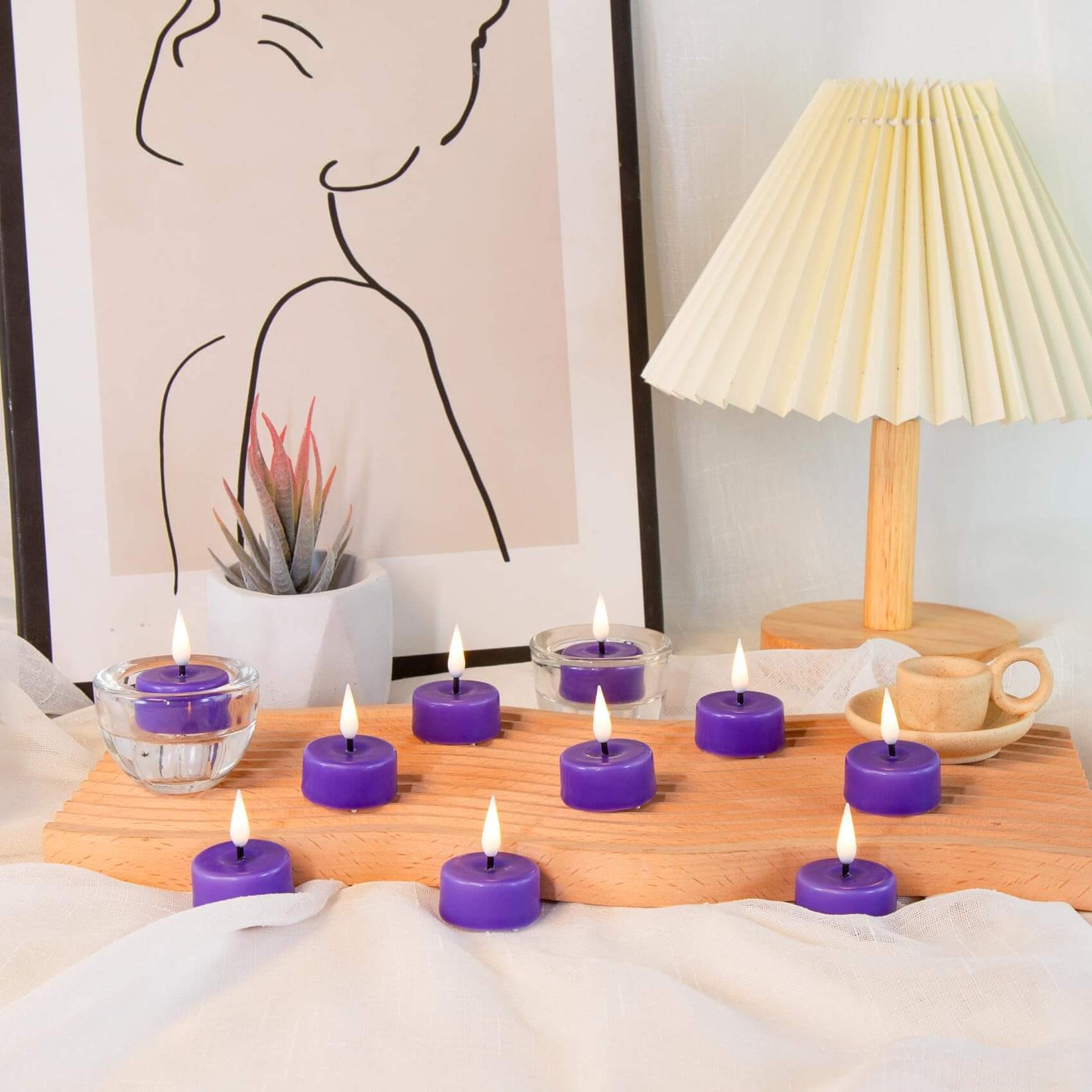 Purple Flameless Wax Tealights with Remote - Set of 10 - Eywamage ...