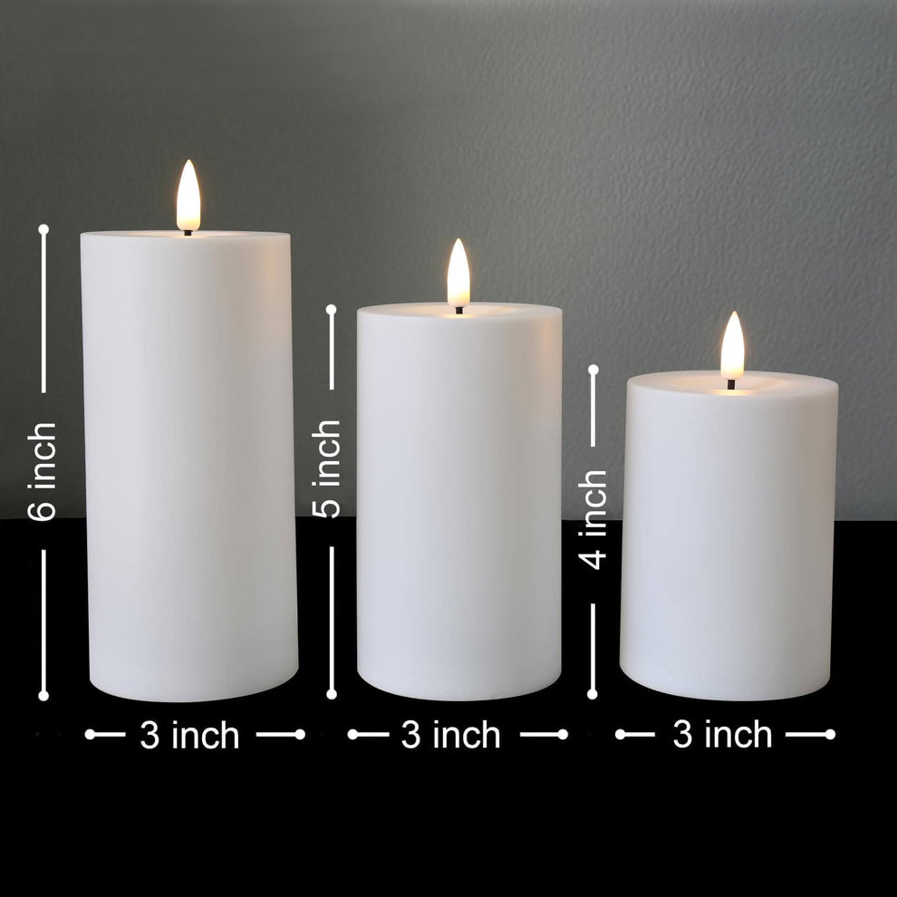 White Waterproof Flameless Pillar Candles with Remote-3 Piece-Eywamage ...