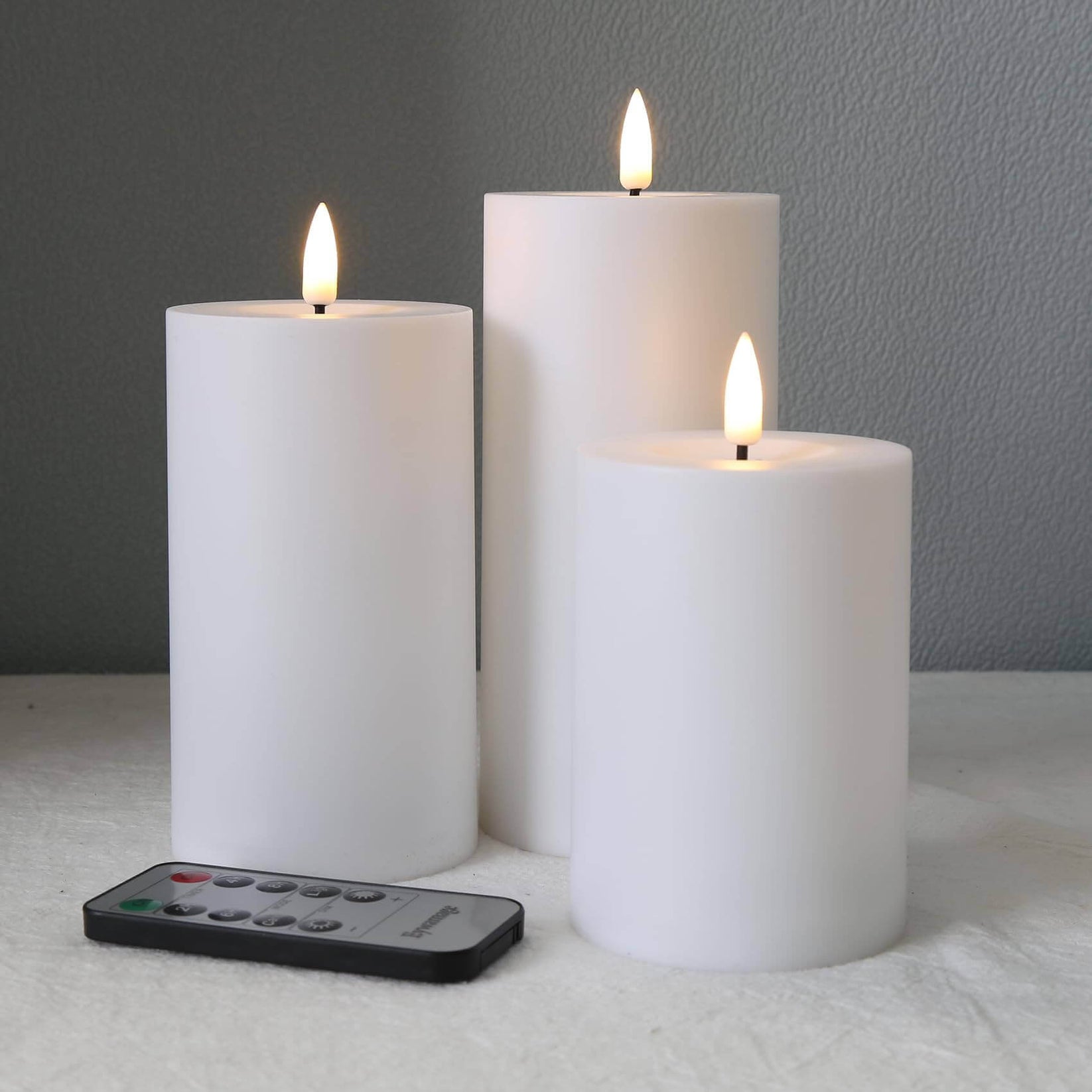 White Waterproof Flameless Pillar Candles with Remote-3 Piece-Eywamage ...