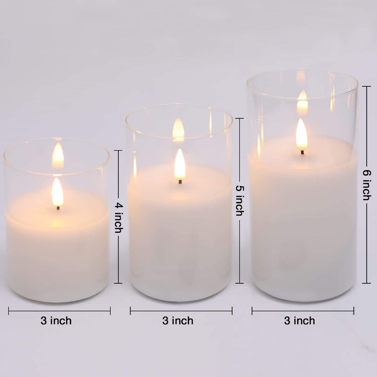 Clear Glass Flameless Candles with Remote - set of 3 - Eywamage ...